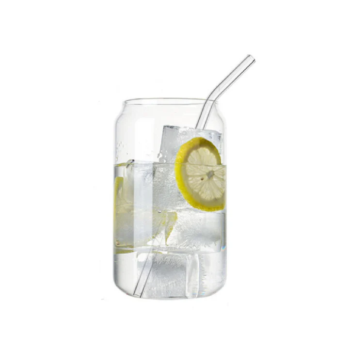 Clear Drinking Glass with Glass Straw